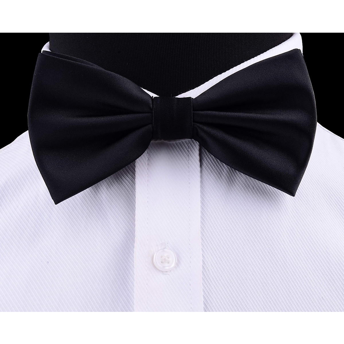 GUSLESON Mens Plain Color Black Pre-tied Bow Tie and Pocket Square Cufflink Set for Wedding (0570-07)