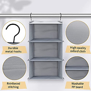 FYY 3-Shelf Hanging Closet Organizers and Storage, Collapsible Heavy Duty Closet Organizer Shelves, Waterproof Washable Fabric Shelves, 23.6" H x 12.2" W x 12.2" D, Grey