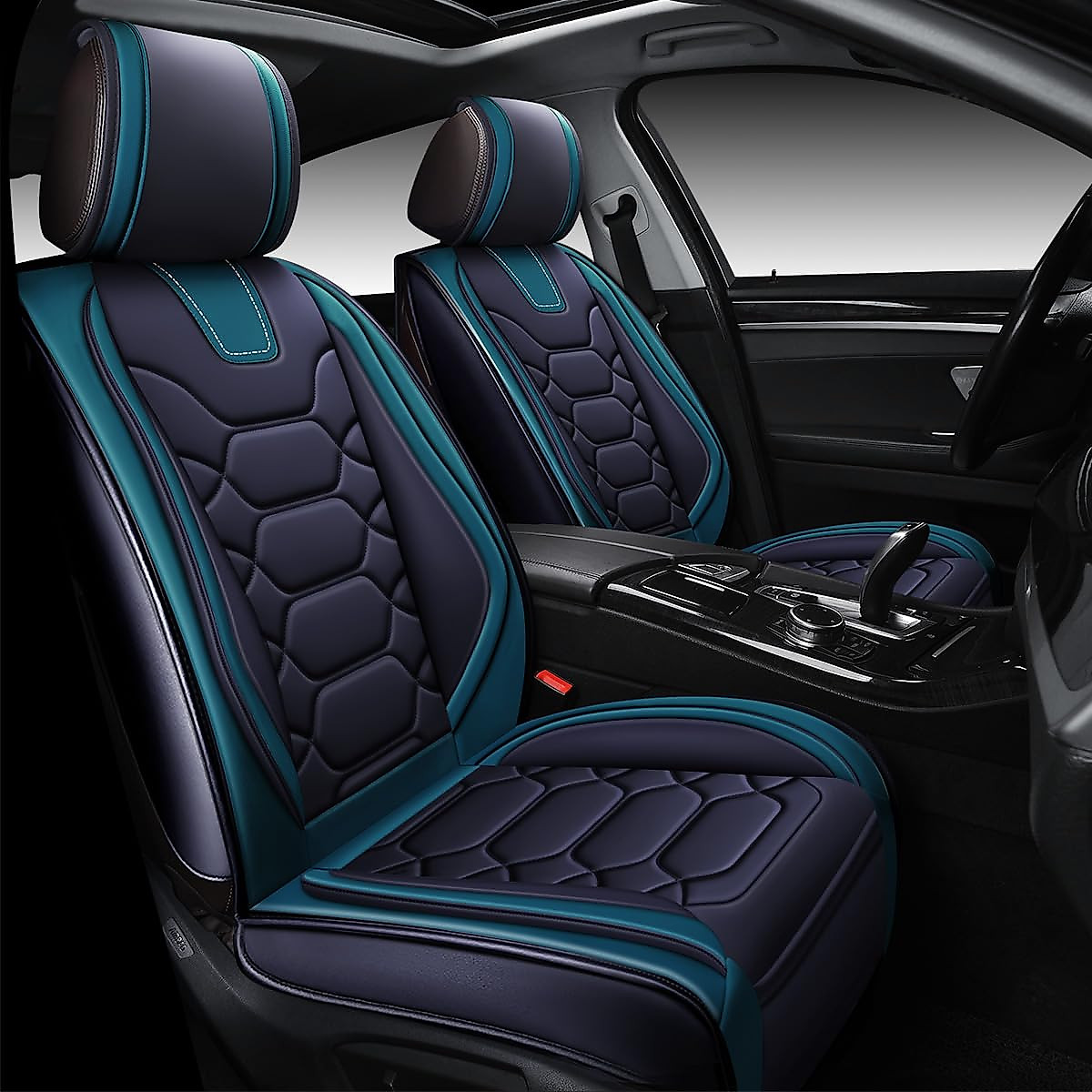 OASIS AUTO Car Seat Covers Premium Waterproof Faux Leather Cushion Universal Accessories Fit SUV Truck Sedan Automotive Vehicle Auto Interior Protector Full Set (OS-004 Teal Blue)