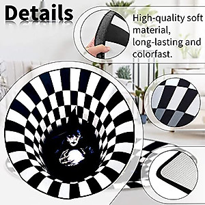 Rovepic 3D Trap Illusion Carpet Halloween Black and White Witch Bottomless Hole Optical Illusion Area Rug Fluffy Anti-Skid Rug Round Floor Mat Funny Living Room Home Décor 80 cm in Diameter