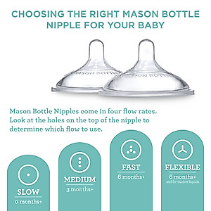 Mason Bottle 8 Ounce Glass Baby Bottles: Wide Neck, Slow-Flow Nipples w/ 1 Silicone Sleeve, Non-Toxic, BPA and BPS Free, 100% Made in The USA (3 Pack)