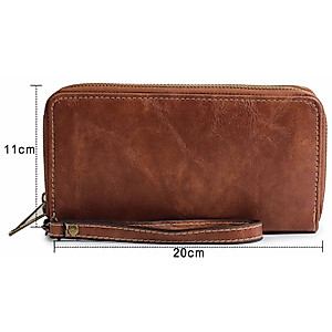 Autumnwell RFID Blocking Double Zipper Long Clutch Wallet Cellphone Wallet for Women with Hand Strap for Card, Cash, Coin, Bill (beige)