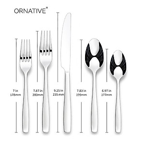 ORNATIVE - Eloise Flatware Set with Service for 8, Silverware Set Includes Knives, Forks & Spoons for Home, Kitchen & Restaurant, 18/0 Stainless Steel & Dishwasher Safe - 45 Pieces, Silver