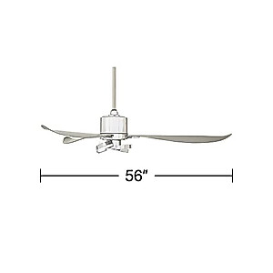 Possini Euro Design 56" Vengeance Modern 3 Blade Indoor Ceiling Fan with LED Light Remote Control Chrome Silver White Diffuser for Living Kitchen House Bedroom Family Dining Home Office Kids Room