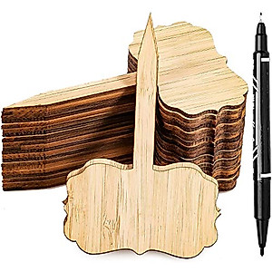 Whaline 60Pcs Bamboo Plant Labels with 1 Marker Pen Eco-Friendly T-Type Wooden Plant Sign Tags Wood Garden Markers Decorative Garden Tags for Seed Potted Herbs Flowers Vegetables (6.5 X 10 cm)