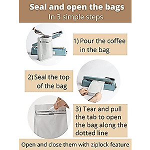 12oz 100pcs High Barrier Wihite Coffee Bags with Aluminum Foil Liner, Resealable Coffee Pouches with Degassing Valve, Ziplock Food Storage Bags with Pull Tape, 12oz/0.75lb/340gram, Pack of 100