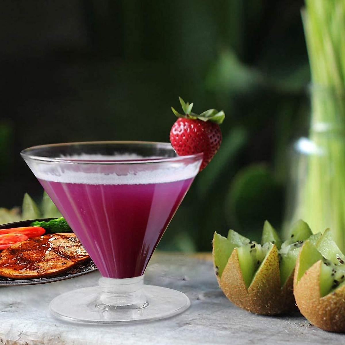 KesaPlan 40 Pack 2 Style Plastic Martini Glasses Disposable Cocktail Glasses 5/8.5 oz Martini Plastic Cocktail Glasses Ice Cream Dessert Cups with Spoons for Appetizer, Outdoor Parties, Weddings