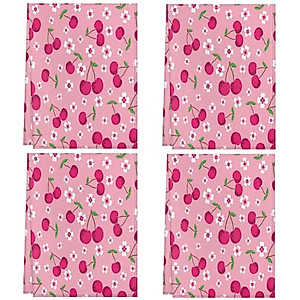 Flower Cherry Blossom Kitchen Towels and Dishcloths Set of 4-17.7" x 28.3" Absorbent Dish Towels with Hanging Loop Hand Towel for Farmhouse Bar Towels & Tea Towels