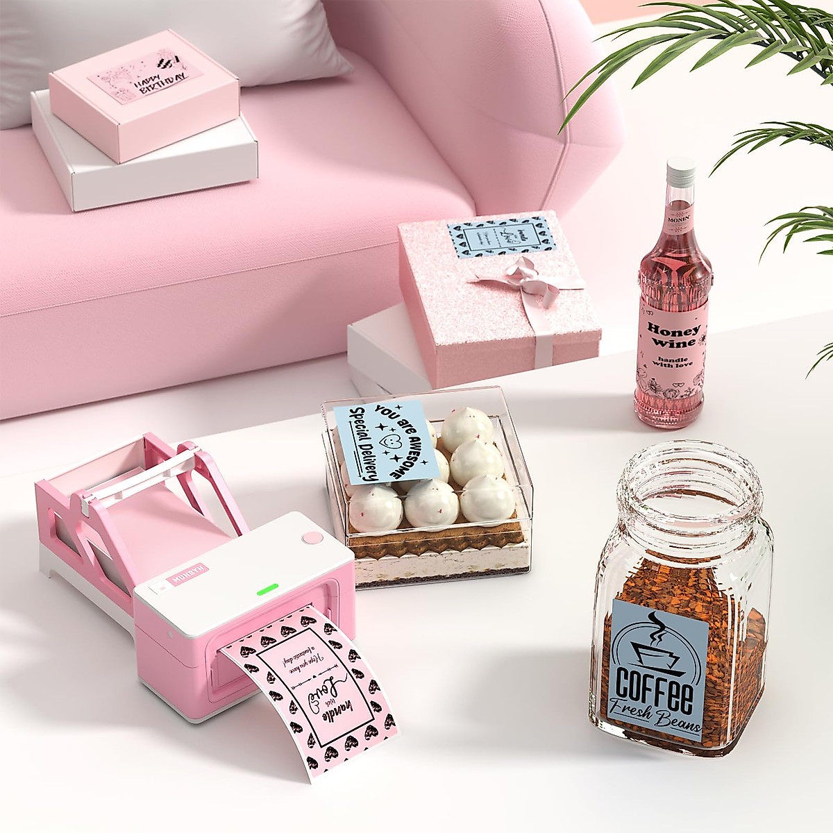 MUNBYN 4"x6" Pink Direct Thermal Shipping Labels, Commercial Grade Permanent Adhesive Fanfold Mailing Postage Label Paper for Thermal Printers and Packages, 500 Sheets per Stack