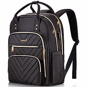 Kuosdaz Travel Laptop Backpack for Women, School Backpack for Teens, 15.6 Inch Work Laptop Bag with USB Port Charging, Water Resistant College School Bookbags for Girls, Black