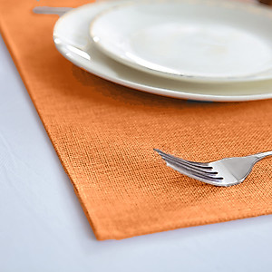 Rinpon Cloth Placemats Set of 8, Linen Type Fabric Placemats Machine Washable Placemats Heat Resistant Placemats Wrinkle Free Thick Polyester Kitchen Place Mats for Dining Table (Orange)