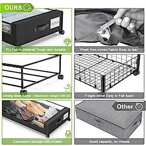 Beborxue Under Bed Storage with Wheels, 2-Pack Under Bed Storage Containers with Clear Lids, XXL 60L Under the bed storage Organizer Bins, Rolling Under Bed Metal Drawer for Clothes,Shoes,Toys (Black)