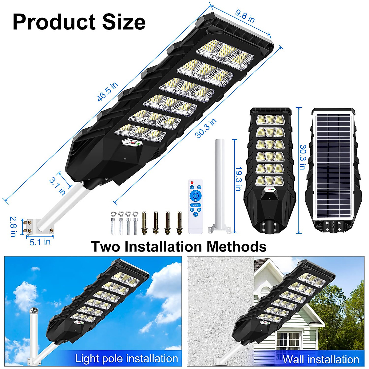 600W Solar Street Light Outdoor Waterproof Parking Lot Light 990leds with Motion Sensor and Remote 60000LM Dusk to Dawn 6500K Solar LED Street Light IP65 for Driveway,Playground,Basketball,Garage