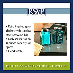 RSVP International Retro Glass Salt & Pepper Shaker | Stainless Steel Lids |, 8 oz, Turquoise