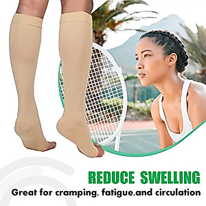 MGANG Compression Socks, 15-20 mmHg Graduated Knee High Compression Stockings for Unisex, Class I, Open Toe, Opaque, Support Hose for DVT, Pregnancy, Varicose Veins, Relief Shin Splints, Beige L