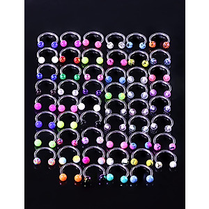 Vsnnsns 16G Surgical Steel Horseshoe Nose Septum Rings Piercing Jewelry Cartilage Helix Tragus Earring Studs Hoop Lip Horseshoe Ring Piercing Jewelry Retainer for Women Men 8mm 52pcs