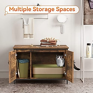RunLexi Cat Litter Box Enclosure Furniture with Top Opening, Hidden Cat Washroom Furniture for 2 Large Cats, Extra Large Wooden Cat Litter House, Enclosed Modern Litter Box Cabinet, Rustic Brown