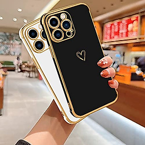 MZELQ Compatible with iPhone 14 Pro Max Case for Women Cute Luxury Love Heart Pattern Design Full Camera Protection Soft TPU Reinforced Corners Protective Plating Edge Phone Case 6.7" 2022 - Black