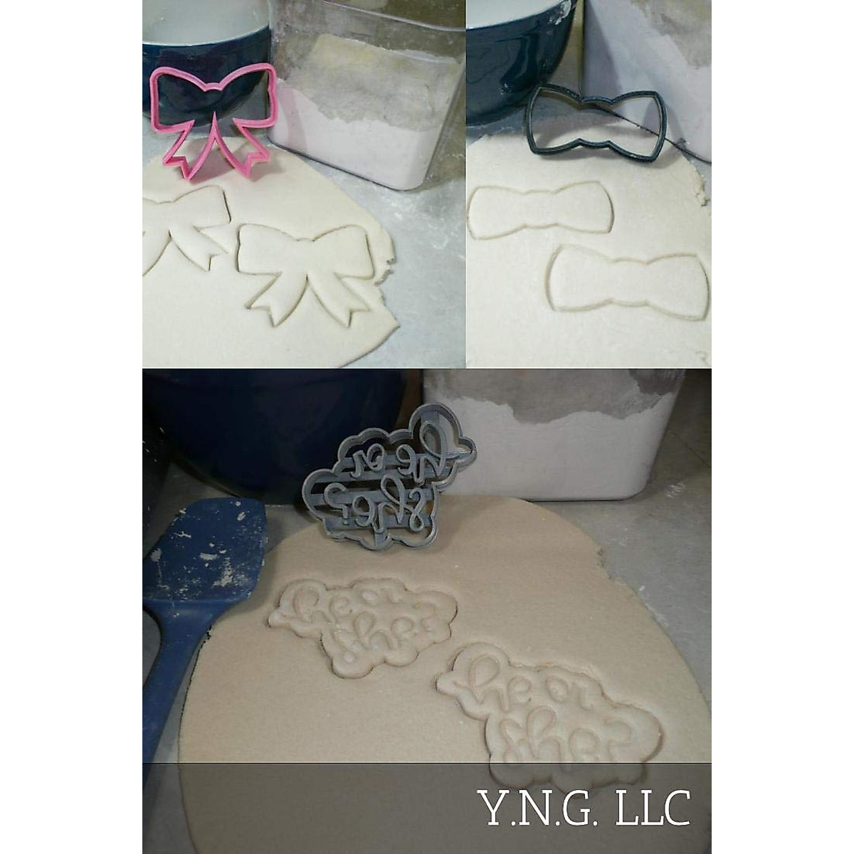 BOWTIE OR HAIRBOW GENDER REVEAL HE OR SHE BABY SHOWER SET OF 3 COOKIE CUTTER USA MADE PR1238
