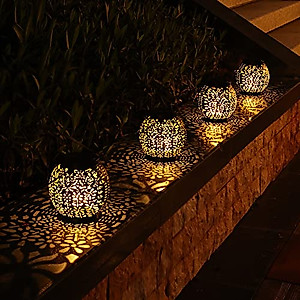Brizled Solar Lantern Lights, 2 Pack Outdoor LED Solar Hanging Lantern Lights with Star Projection, Warm White Solar Garden Lights Retro Table Lantern Lights Waterproof for Garden Patio Courtyard Path