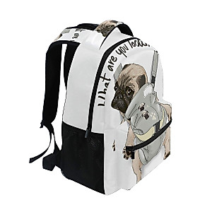 ALAZA Pug Dog Print Puppy Funny Quote Large Backpack for Kids Boys Girls Student Personalized Laptop iPad Tablet Travel School Bag with Multiple Pockets