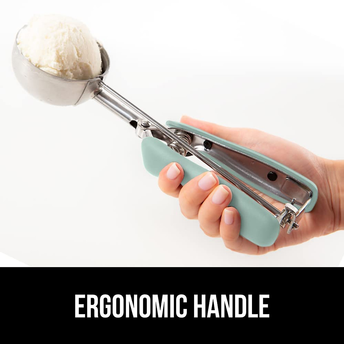 Gorilla Grip Stainless Steel Multipurpose BPA-Free Spring Scoop, 2 TBSP, Melon Ballers, Cookie Dough Scoops, Perfect Portion Sizes, Easy Squeeze and Clean Release, Scooper Size 30, Mint