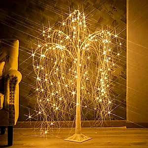 Vanthylit 4FT 180LED White Willow Tree Light with Fairy Lights Warm White for Christmas Deacorations Party Indoor and Outdoor Decor