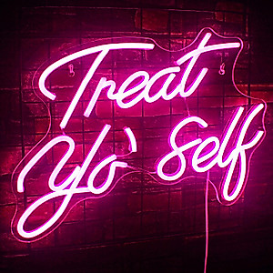 Gamerneon Treat Yourself Neon Sign Pink Led Word Neon Lights Usb Neon Light Signs for Bedroom Home Light Up Letter Neon for Birthday Party Gifts