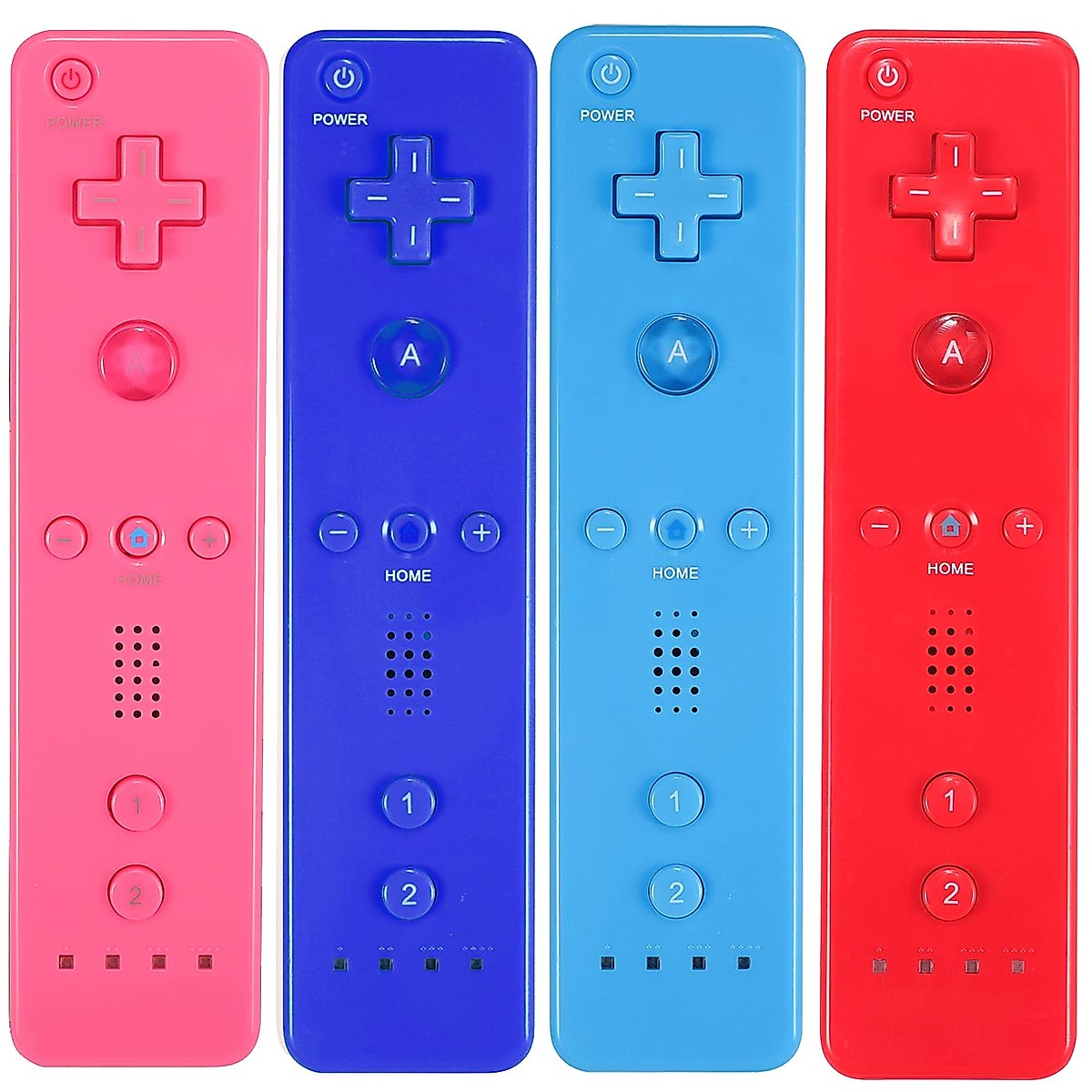 Yosikr Wii Controller 4 Pack, Wii Remote Controller, with Silicone Case and Wrist Strap, Remote Controller for Wii/Wii U - 4 Packs Pink+Deep Blue+Blue+Red