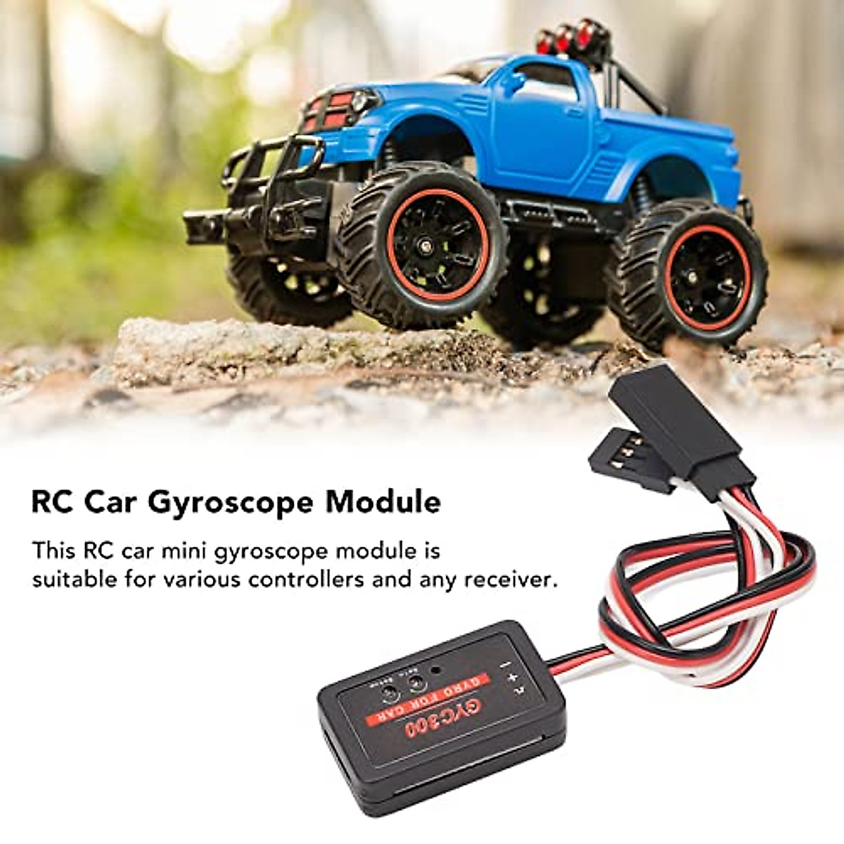 Kuuleyn Mini RC Gyroscope Set, RC Gyro Stabilizer, Cooling Min Gyroscope, GYC300 Mini Gyroscope for RC Car Boat Black Plastic One Pass Gain Sensitivity Adjustment RC Car Gyroscope Module