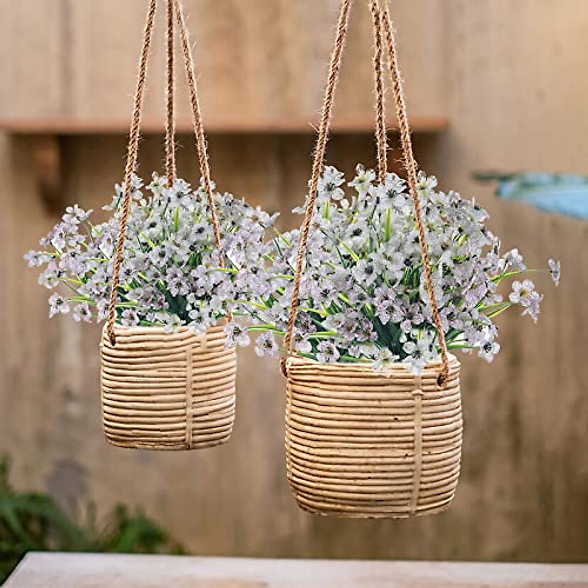 LXAFGP 8 Bundles White Artificial Flowers Outdoor Silk Flower UV Resistant Plants Fake Flower Greenery Faux Plastic Plants for Outdoor Indoor Home Window Garden Wedding Pot Hanging Plants Décor