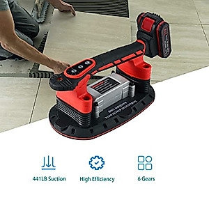Tile Vibration Tool with Electric Vacuum Suction Cup, 21V 15000mAh Hand-held Tile Vibrant Tools, 6 Speeds Adjustable Tile Installation Machine (Two Batteries, 28000r/min)