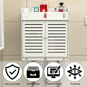 Hesitroad Bathroom Cabinet,Self-Adhesive Vent Doors Shelf Multi-Grid Tiers Hollow Flower Pattern Wall Mounted Bathroom Storage Rack for Living Room Kitchen Dining Room White