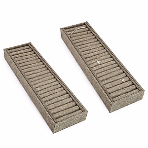 Bangle Bracelet and Ring Jewelry Display Tray 21 Slots Burlap (Pack of 2)