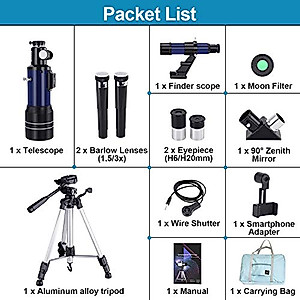 Telescope for Kids Beginners, 150X Magnification, 70mm Aperture 300mm Astronomical Refractor Telescope with Phone Adapter, Wire Shutter, Moon Filter and Carry Bag