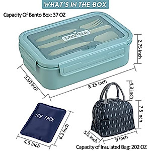 Bento Box Adult Lunch Box, 37OZ Bento box for Adults Kids With Ice Pack 6 Liter Insulated Lunch Bag Set, With Built-in Utensils, Leakproof, Durable, BPA-Free and Food-Safe Materials(Light Blue)