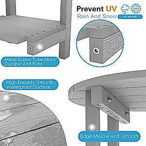 SAKSUN Round Outdoor Side Table, 18 Inch End Table 2-Tier Plastic Adirondack Tables with Storage Shelf, Weather Resistant for Patio,Garden, Porch (Grey)