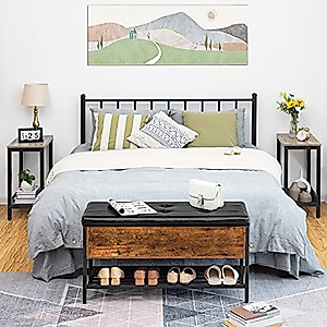 HOOBRO Side Tables, Set of 2 Narrow Nightstands, Industrial End Table with Flat or Slant Adjustable Mesh Shelf for Small Spaces, Stable Metal Frame and Easy Assembly, Greige and Black BG24BZ01