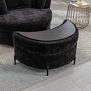 360° Swivel Accent Barrel Chair and Half Crescent Moon Storage Bench Large Ottoman with 4 Pillows,Upholstered Oversized Leisure Round Loveseat Recliner Sofa Chaise Lounge Circle Armchair for Club