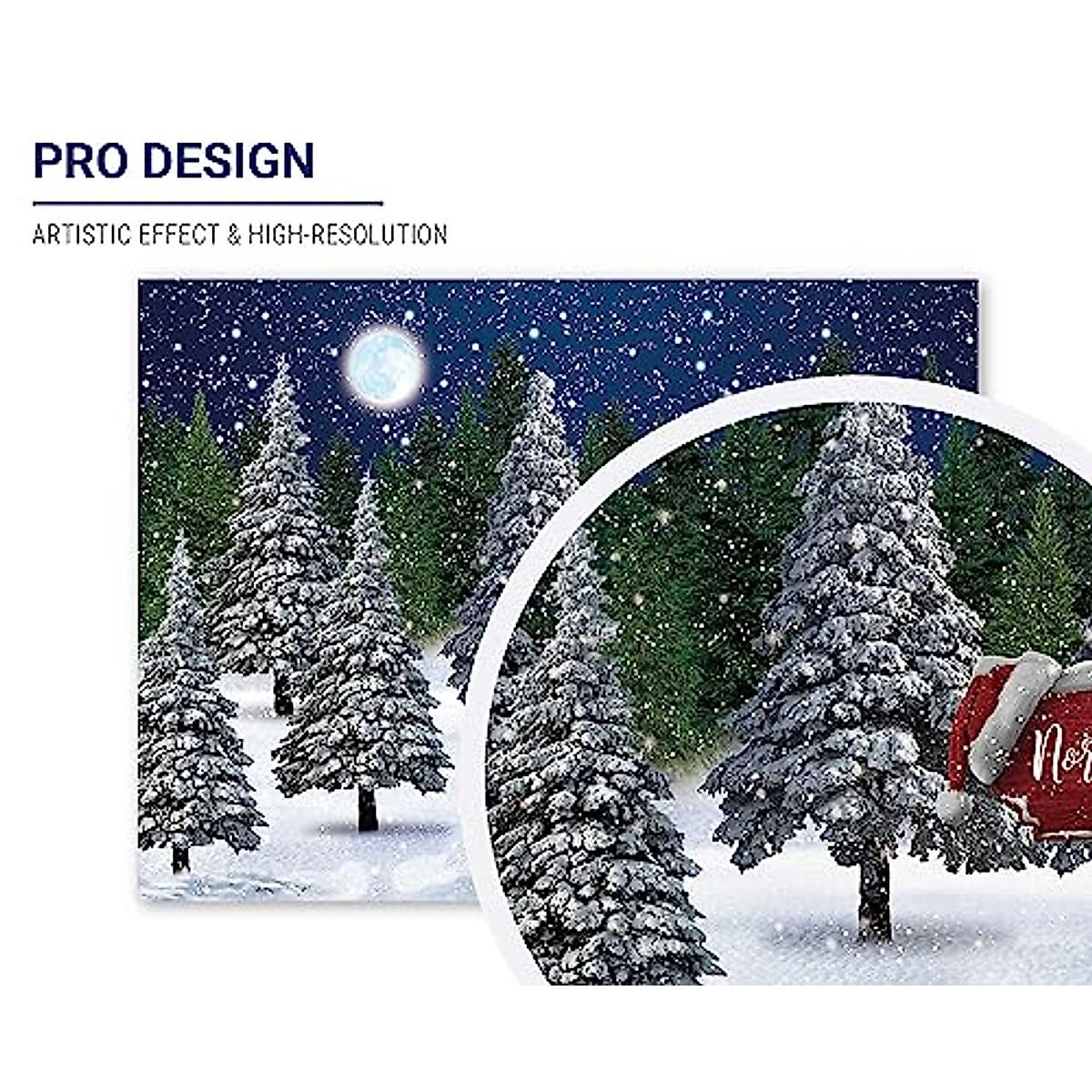 Allenjoy Winter Snowing Night Landscape Forest Backdrop Christmas Wonderland North Pole Moon Snowflake Snow Scene Pine Kids Newborn Photo Booth Props Baby Shower 8x6ft Photography Background