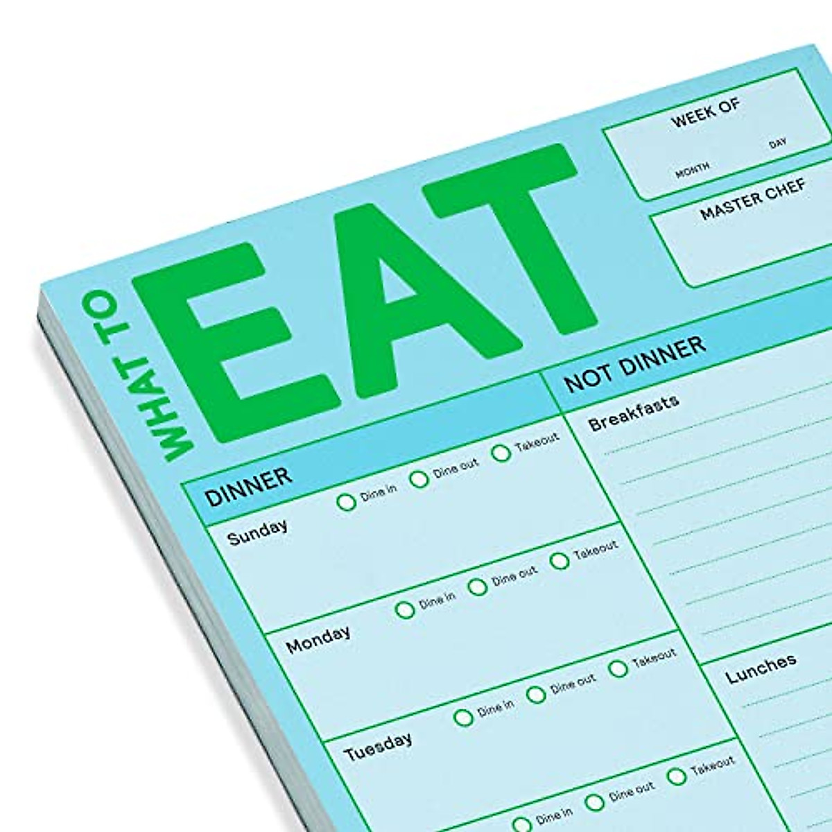 Knock Knock What To Eat Pad (Turquoise / Pastel), Magnetic Meal Planning Note Pad with Magnet, 6 x 9-inches