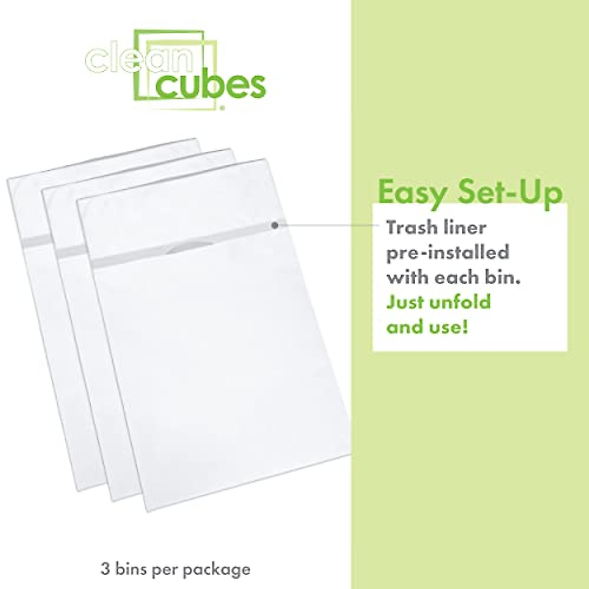 Clean Cubes 30 Gallon Trash Cans & Recycle Bins for Sanitary Garbage Disposal. Disposable Containers for Parties, Events, Recycling, and More. 3 Pack (White)