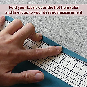 Madam Sew Hot Hem Ruler for Quilting and Sewing – Non-Slip Hot Ironing Ruler with Clear Grid Lines for Fabric Seams, Hems, Folds and Pleats with Dry or Steam Iron on Quilt Blocks and Clothes