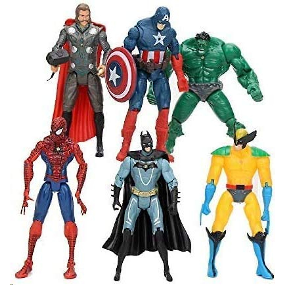 DLRICH Superhero Action Figures/6 PCS Action Figure Set ， Spiderman, Superman, Hulk, Thor, Ironman, Captain America PVC Figures Toys Hero Cake Wholesaler Theme Party Supplies