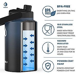 HEMLI One Gallon Water Bottle Insulated, 128 oz Insulated Stainless Steel Water Bottle, One Gallon Jug, Double Wall Vacuum-Sealed Insulated Beer Growler, with Carrying Case