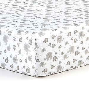 Tadpoles 2-Piece Elephant Crib Sheets | Collection of 2 Fitted Crib Sheets | Made of 100% Brushed Microfiber Polyester | Soft, Smooth, Breathable & Durable | Ideal for Babies | Grey & White