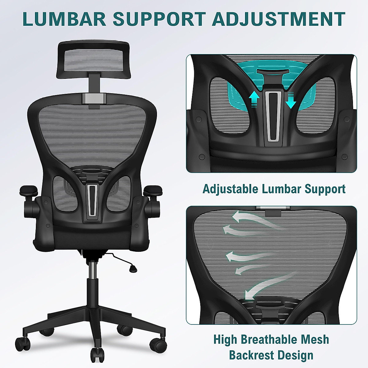 yoyomax Ergonomic Office Chair, High Back GamingChair for Big and Tall People, Adjustable Headrest/Armrests Reclining Comfy Home OfficeChair Lumbar Support Breathable Mesh ComputerChair-Black