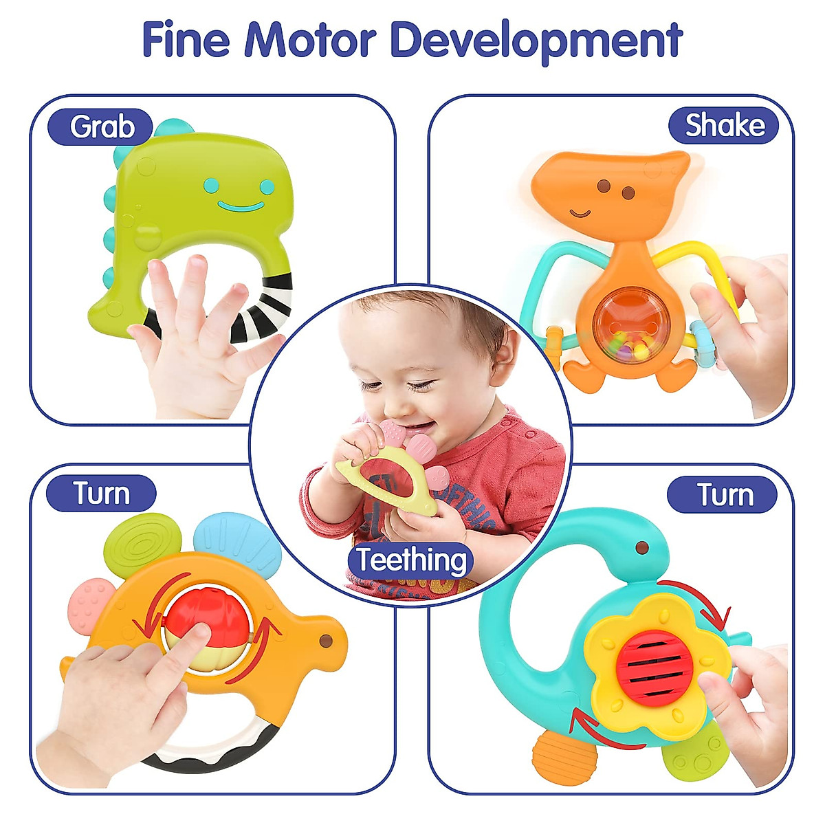 BABYFUNY Baby Toys 3-6 Months Dinosaur Rattle Toy - Baby Teething Toys for Babies - Baby Girl Gifts - Baby boy Gifts - Shaker Grab Spin Baby Toys 6 to 12 Months