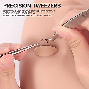 Pretty memory Volume Lash Tweezers, Stainless Steel Eyelash Extension Tweezers, Professional Precision Mega Curved Angled Tweezer, Silver