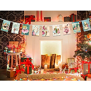 Vintage Style Christmas Banner Retro Christmas Garland Retro Christmas Bunting Decoration Vintage Style Xmas Bunting Banner for Home Fireplace Christmas Holiday New Year Party Indoor Outdoor Decor